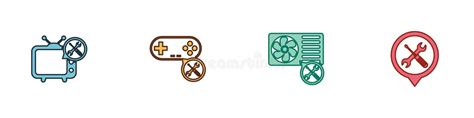 Set Tv Service Gamepad Air Conditioner And Location Icon Vector Stock Vector Illustration