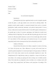 Sex And Gender Inequalities Docx Surname Babe S Name Professor S Name Course Date Sex And