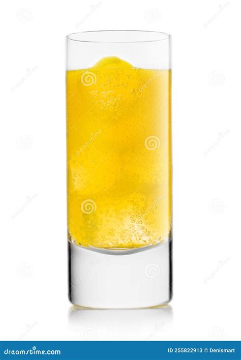 Highball Glass With Orange Soda Soft Drink On White Background Stock