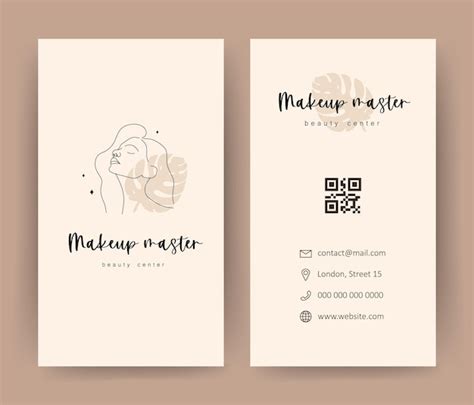 Tarjeta De Visita Del Maquillador Plantilla De Vector Con Cara De Mujer Lineal Vector Premium