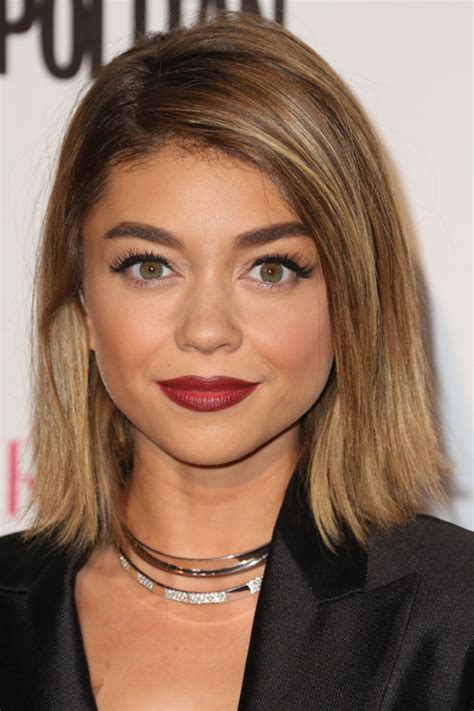 Sarah Hyland Straight Medium Brown All Over Highlights Bob Hairstyle
