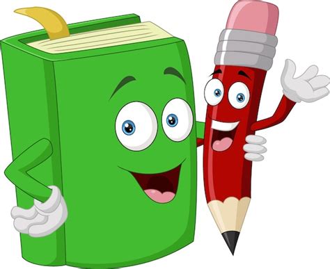 Dibujos Animados Lindo Libro Y Lápiz Vector Premium