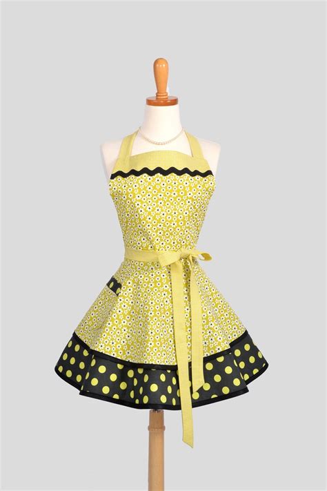 Ruffled Retro Apron Sexy Womens Apron In Michael Miller Etsy Womens