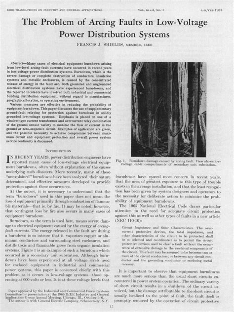 The Problem Of Arcing Faults In Low Voltage Power Distribution Systems