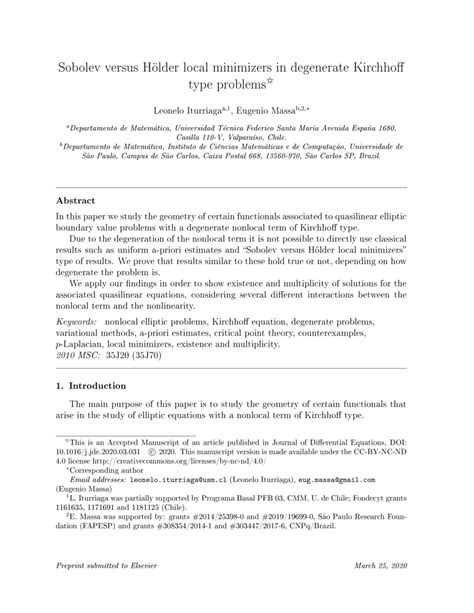 Pdf Sobolev Versus Hölder Local Minimizers In Degenerate Kirchhoff Type Problems