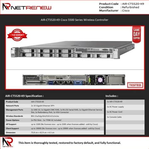 Cisco Air Ct5520 K9 5520 Series Wireless Lan Controller