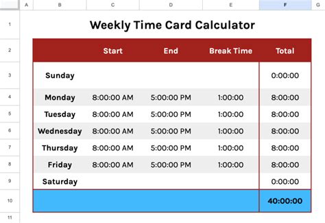Time Card Calculator With Breaks Free Printable Time Sheets