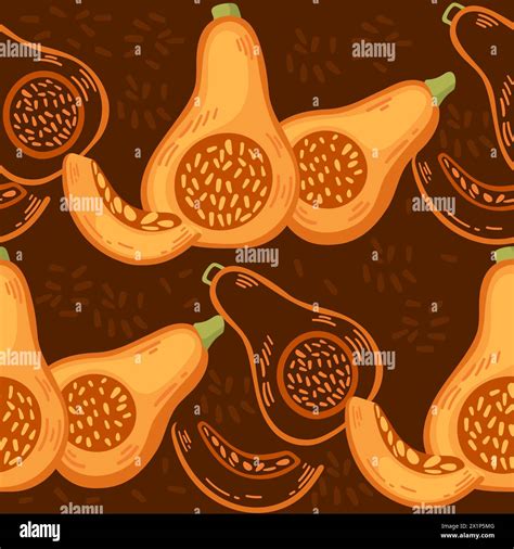 Seamless Pattern Of Orange Pumpkin Seasonal Vegetable Vector