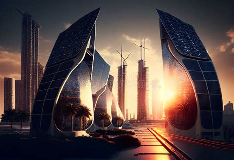 Solar Panels On Roofs And Walls Of Future City Houses Renewable Energy