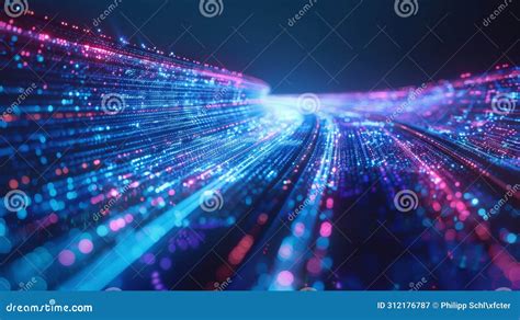 High Speed Data Stream Cyberspace Digital Data Flow Visualization In Blue And Red Generative