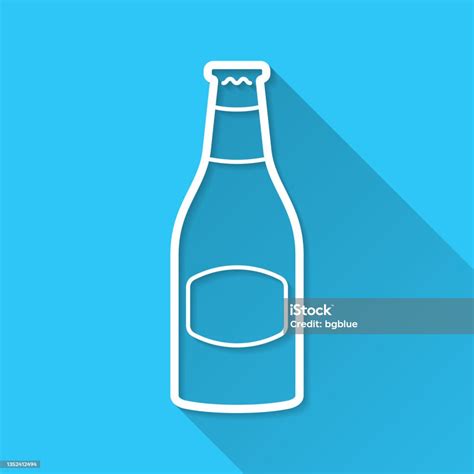 맥주 병 파란색 배경아이콘 긴 그림자가 있는 플랫 디자인 3차원 형태에 대한 스톡 벡터 아트 및 기타 이미지 3차원 형태 Ale 개념 Istock