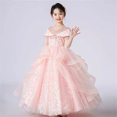 Peach Evening Fluffy Princess Dress Short Sleeve Gown For Girls House