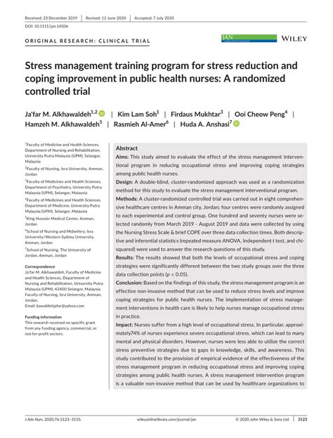 Stress Management Training Program For Stress Reduction And Coping Improvement In Public Health