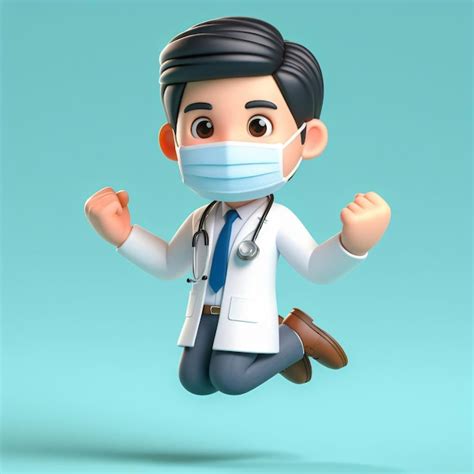 Premium Photo Animated 3d Doctor Jumps With Joy Cartoon Animation
