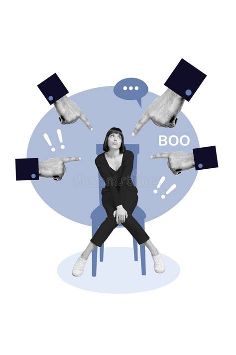 Imagen De Collage Vertical De Una Mujer Graciosa Silla Sentada Burlándose De Los Dedos