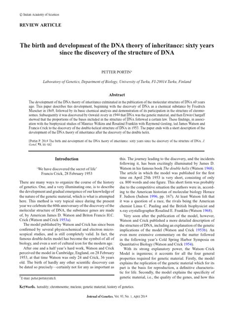 The Birth And Development Of The Dna Theory Of Inheritance Sixty Years The Birth And Development Of The Dna Theory Of Inheritance Sixty Years
