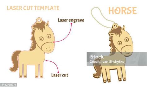 말 레이저 절단 및 조각을위한 템플릿 합판에서 장난감입니다 중국 설날 조디악 표지판 흰색에 격리된 간단한 스타일의 벡터 그림 교육에 대한 스톡 벡터 아트 및 기타 이미지