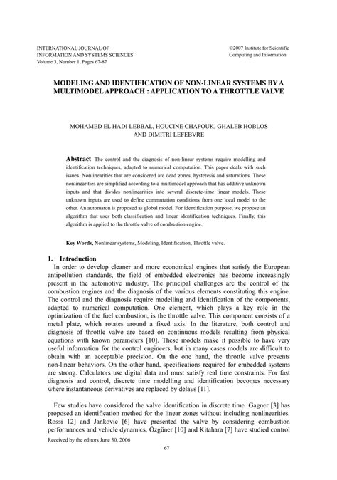 Pdf Modeling And Identification Of Non Linear Systems By A Multimodel