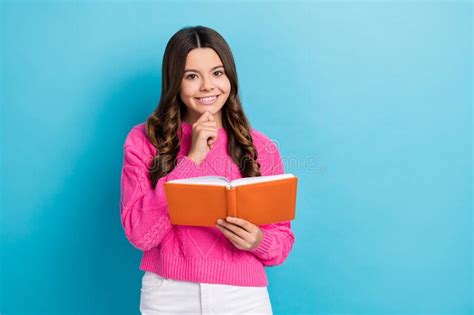 Photo Of Smart Clever Lady Wear Pink Sweater Hand Arm Chin Preparing
