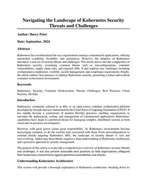 Pdf Navigating The Landscape Of Kubernetes Security Threats And