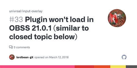 Plugin Won T Load In OBSS Similar To Closed Topic Below Issue Univrsal Input