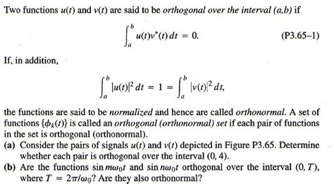 Solved Two Functions U T And V T Are Said To Be Orthogonal Chegg