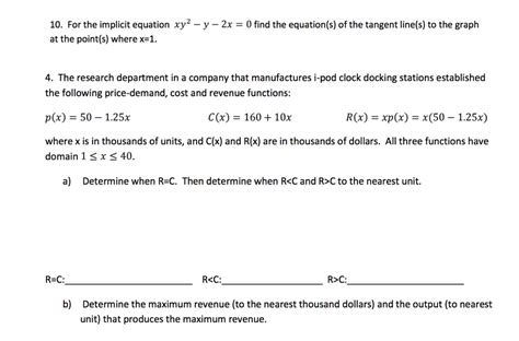 Solved 10 For The Implicit Equation Xy Y 2x 0 Find The