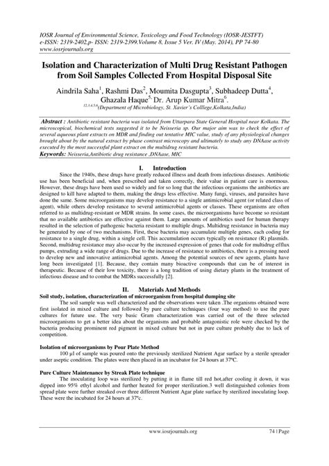 Pdf Isolation And Characterization Of Multi Drug Resistant Pathogen