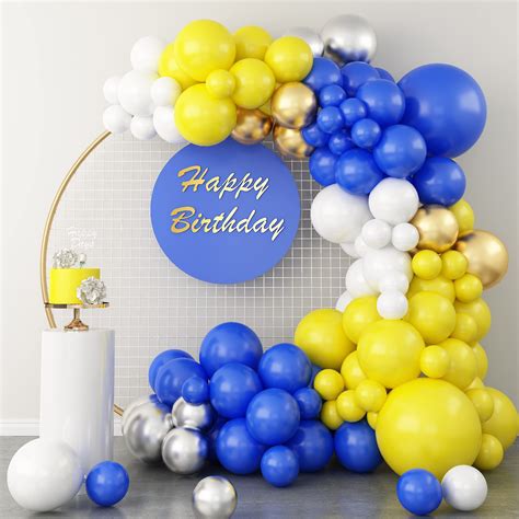 Gremag Blue Yellow White Aif4 Balloon Garland Kit 115 Gold And Silver