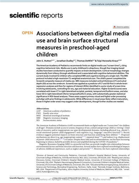Pdf Associations Between Digital Media Use And Brain Surface Structural Measures In Preschool