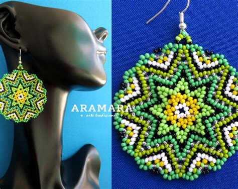 Huichol Beaded Round Earrings AR Huichol Art Mexican Earrings Mexican Jewelry Huichol
