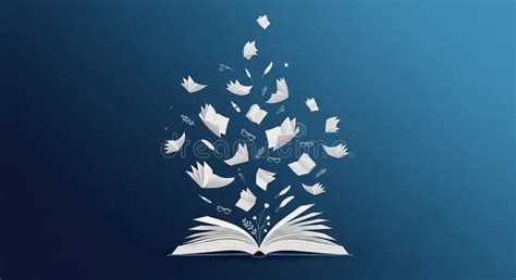 Open Book With Flying Pages And Glasses Against A Blue Gradient