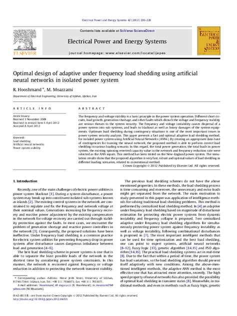 Pdf Optimal Design Of Adaptive Under Frequency Load Shedding Using