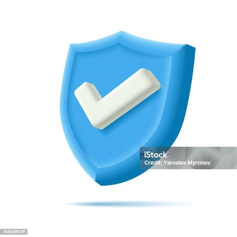 흰색 진드기가 있는 파란색의 3d 방패 보호 승인 및 보안의 표시 디자인 개념에 대한 현실적인 그림입니다 안전에 대한 스톡 벡터 아트 및 기타 이미지 Istock