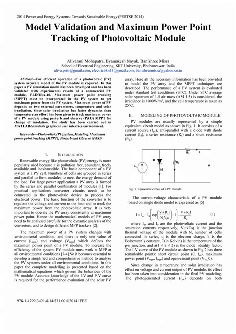 pdf model validation and maximum power point tracking of photovoltaic