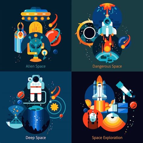 Vibrant Space Exploration And Deep Space Vector Illustrations