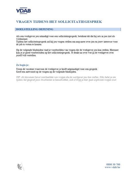 Vragen Tijdens Het Sollicitatiegesprek Vdab Pdf