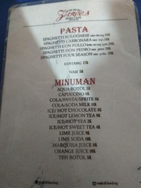 Menu At Road Cafe Bandung Cilaki St No41