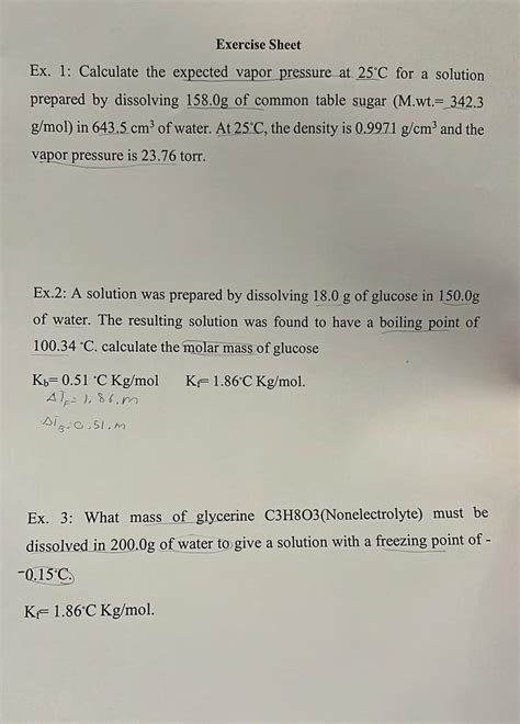 Solved Exercise Sheet Ex Calculate The Expected Vapor Chegg
