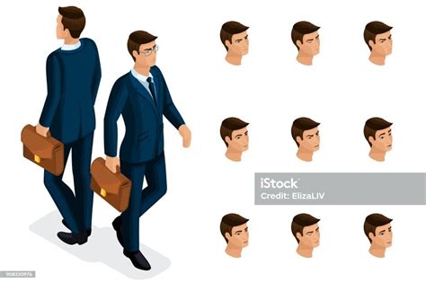 품질 아이소메트리 안경 세련 된 하 고 아름 다운 3d 사업에 맞게 문자 품질 벡터 일러스트 레이 션을 만들기 위한 감정의 집합