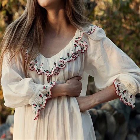 여성용 빈티지 공주 잠옷 딸기 자수 레이스 잠옷 섹시한 반투명 드레스 잠옷 Aliexpress