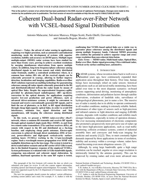 Pdf Coherent Dual Band Radar Over Fiber Network With Vcsel Based