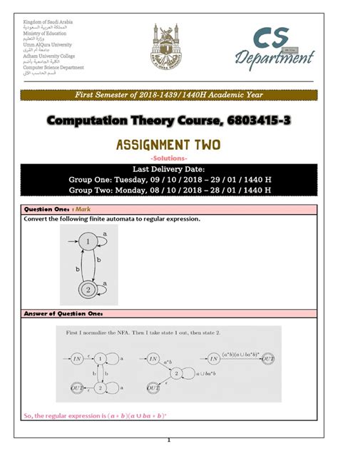 Assignment Two Computation Theory Course 6803415 3 Pdf Formal