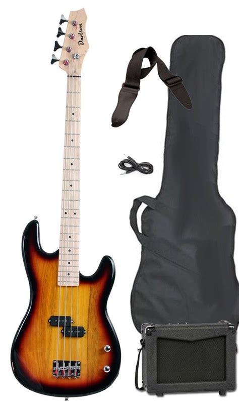 New Vintage Sunburst Electric Bass Guitar Starter Package Amp Strap