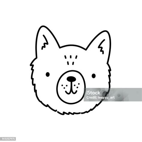 흰색 배경에 고립 된 귀여운 개 얼굴 행복한 강아지 낙서 스타일의 벡터 손으로 그린 일러스트레이션 장식 카드 로고 다양한 디자인에 적합합니다 간단한 만화 캐릭터 가공의