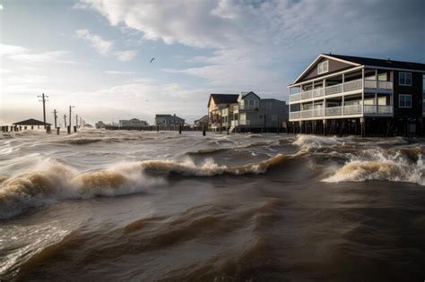 Premium Ai Image Rising Sea Levels With Flood Waters Rushing Into
