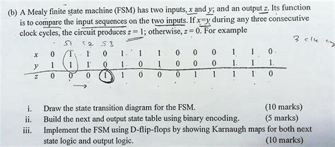 B A Mealy Finite State Machine FSM Has Two Inputs X And Y And An