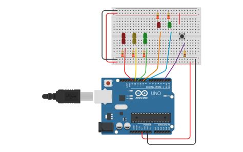 Circuit Design Semáforo Com Botão De Pedestre Tinkercad