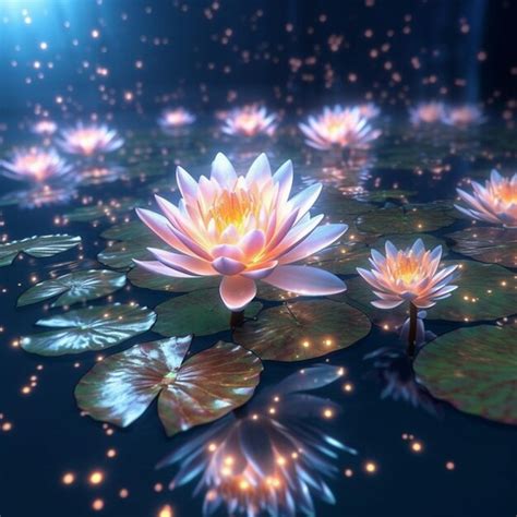 Premium Photo There Are Many Water Lillies Floating In A Pond Of