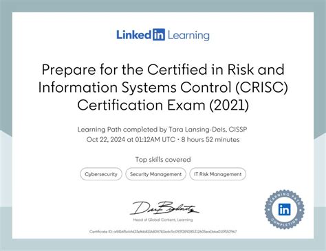 Certificate Of Completion Tara Lansing Deis Cissp